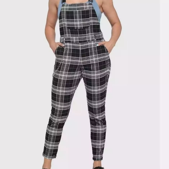 Hot Topic | Pants & Jumpsuits | Hot Topic Small Plaid Overalls Grunge ...